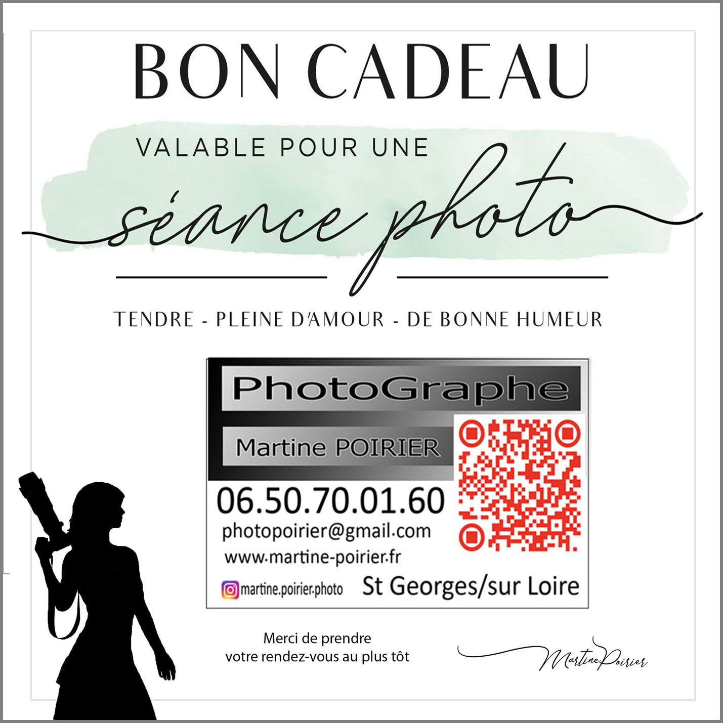 Carte cadeau shooting photo - Martine Poirier